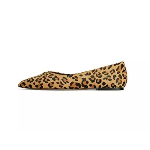 Zara | Shoes | Zara Leather Fur Skin Leopard Print Ballet Flats Nwt ...